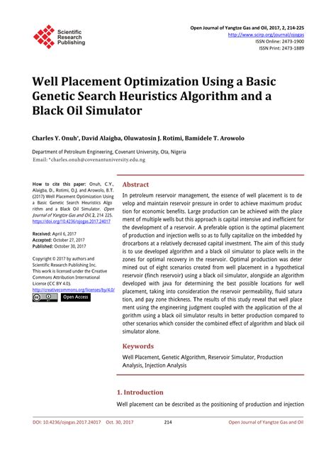 Pdf Well Placement Optimization Using A Basic Genetic Search