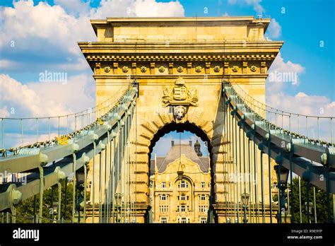 Beautiful Typical Szechenyi Chain Bridge Sights Of Budapest Hungary
