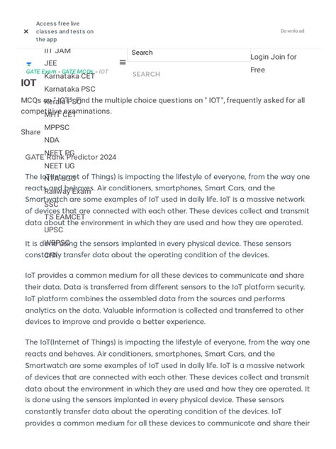 Mcqs On Iot Pdf Computer Network Internet Of Things