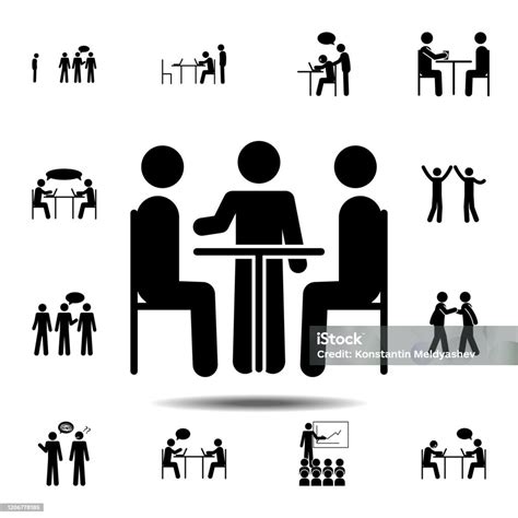 테이블 아이콘에 세 사람 Ui 및 Ux 웹 사이트 또는 모바일 응용 프로그램에 대해 설정 된 사람 아이콘의 간단한 문양 평면