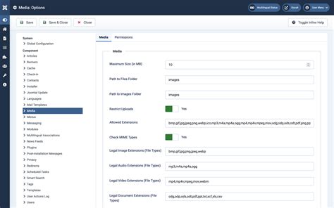 Media Options Joomla Documentation