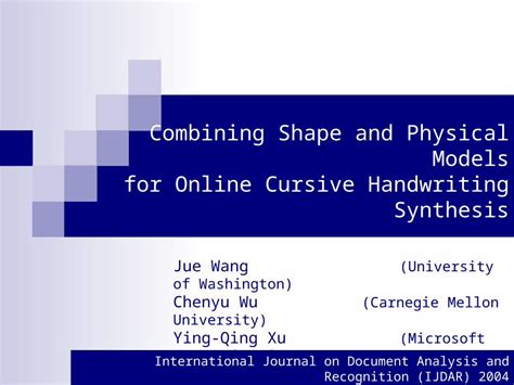 Ppt Combining Shape And Physical Models For Online Cursive