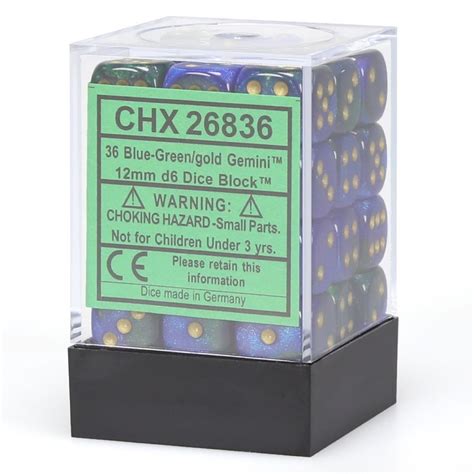 Chx 26836 Gemini 12mm D6 Blue Greengold Block 36 Turtle Tcg