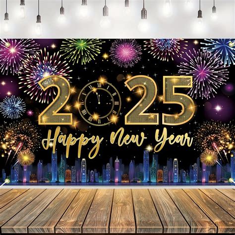 Temu｜happy New Year 2025 Fireworks Backdrop Banner Polyester Party Decoration Multip… New