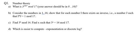 Solved Q Number Theory A What Is Mod Your Answer Chegg Com