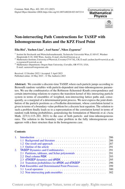 Pdf Non Intersecting Path Constructions For Tasep With Inhomogeneous