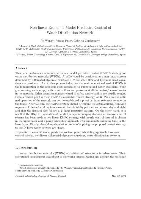 pdf non linear economic model predictive control of water €¦ · non