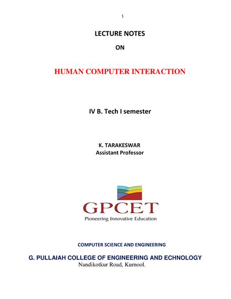 Hci Unit 1 Human Computer Interaction Handwritten Notes Lecture