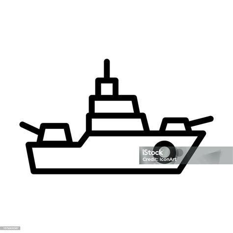 군대와 전쟁 컬렉션에서 군함 아이콘 흰색 배경에 격리 된 얇은 선형 군함 보트 해군 윤곽 아이콘 라인 벡터 군함 기호 웹 및