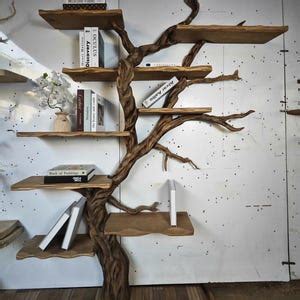 Tree Branch Floating Shelves Live Edge Solid Wood Tree Bookcase Floating Bookshelf Decor Wall