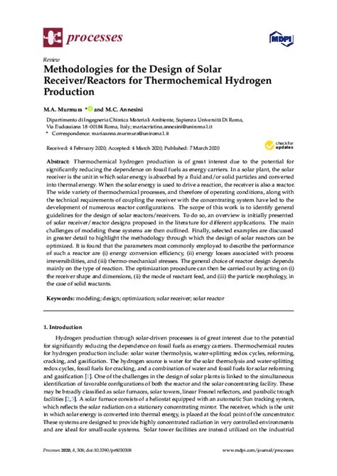 Pdf Methodologies For The Design Of Solar Receiver Reactors For Thermochemical Hydrogen Production