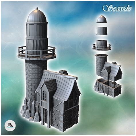 🏠 Medieval Lighthouse On Rock With Annex Building And Large Dome 12