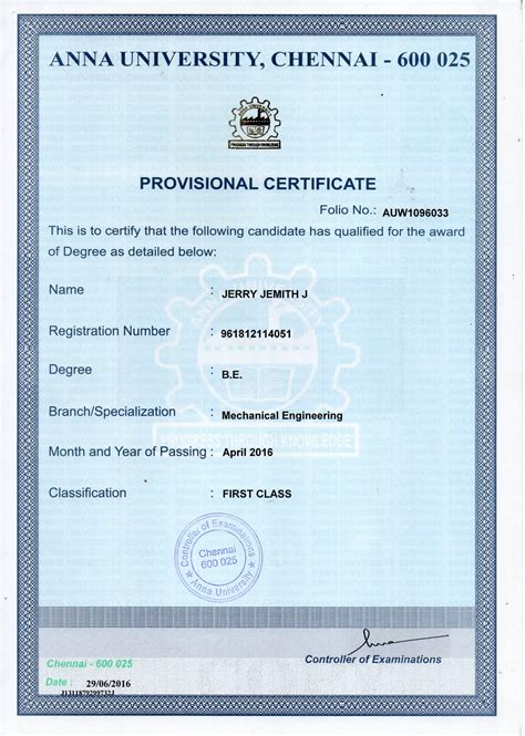 Provisional Certificate Pdf
