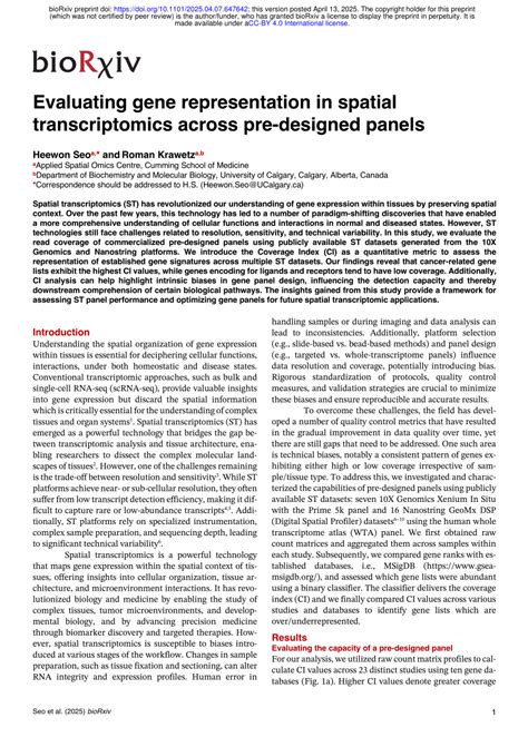 Pdf Evaluating Gene Representation In Spatial Transcriptomics Across Pre Designed Panels