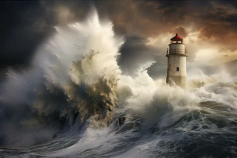Ominous Lighthouse Storm Winter Generate Ai
