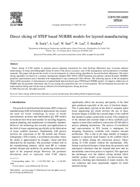 Pdf Direct Slicing Of Step Based Nurbs Models For Layered Manufacturing