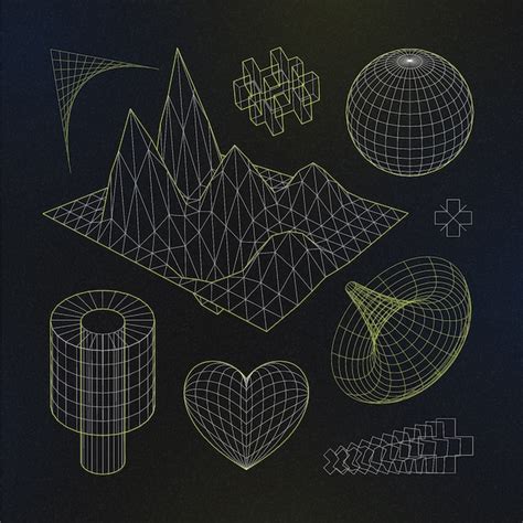 free vector retro futuristic 3d mesh element