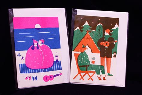 연말카드정산 리소인쇄가 완료되었습니다 Risograph Greeting Card Illustration Card