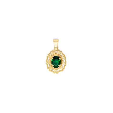 Handmade Yellow Gold 9kt Pendant With Synthetic Emerald Michalis