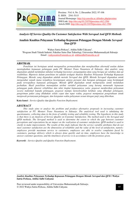 Pdf Analysis Of Service Quality On Customer Satisfaction With