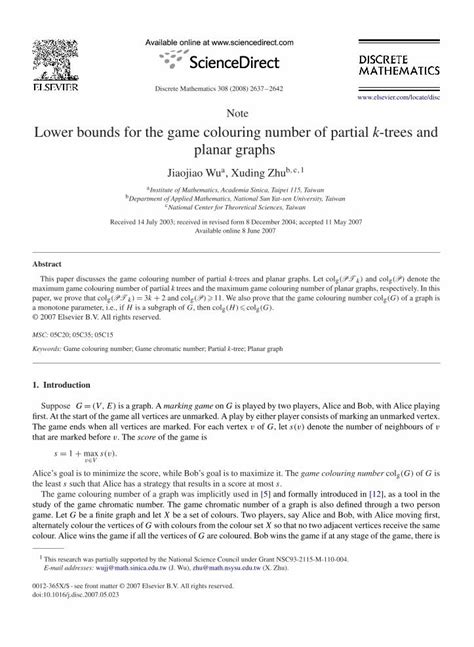 Pdf Lower Bounds For The Game Colouring Number Of Partial K Trees And Planar Graphs Dokumentips