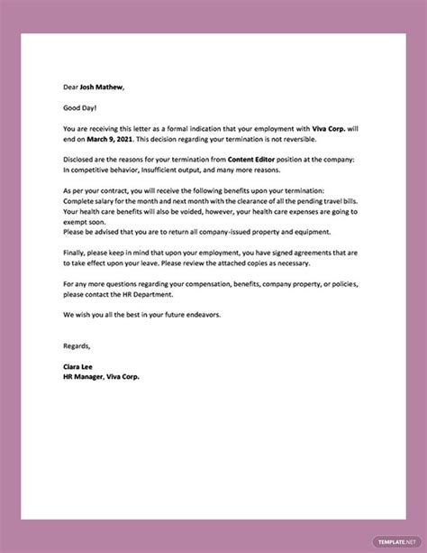 Free Termination Letter Templates Editable And Printable