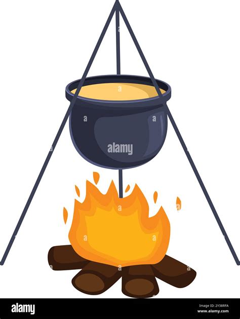 Cartoon Style Vector Illustration Featuring A Black Metal Pot Hanging