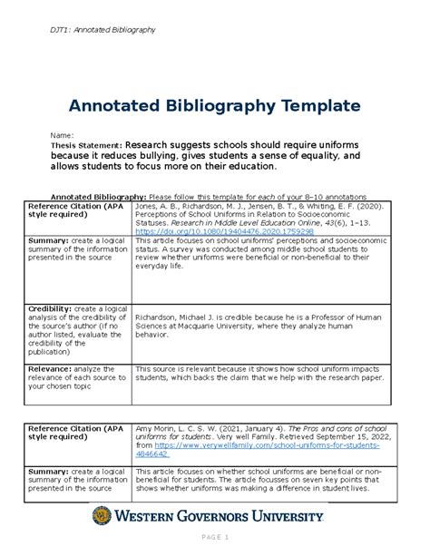 Annotated Bibliography Template 2 Annotated Bibliography Template