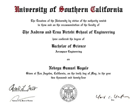 Usc Diploma Pdf
