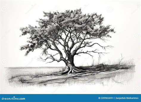 Tree Drawing With Hatching And Cross Hatchinghatching And Cross Stock