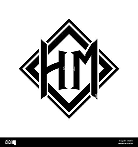 Hm Letter Logo With Abstract Shield Shape With Square Black Outline On White Background Template