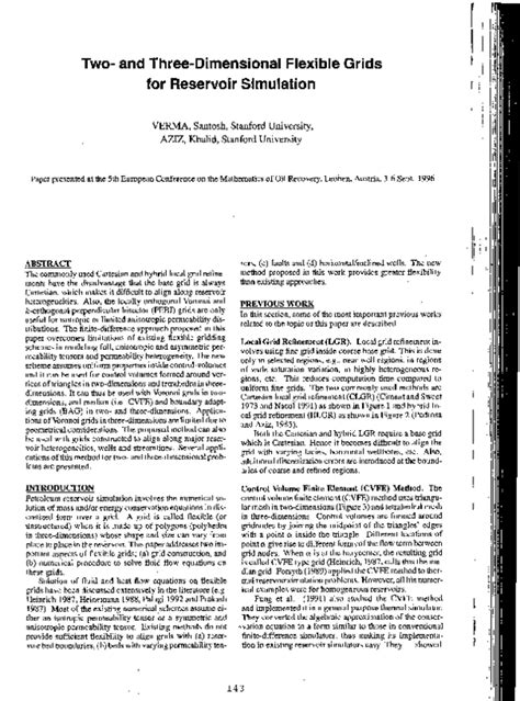 Pdf Two And Three Dimensional Flexible Grids For Reservoir Simulation