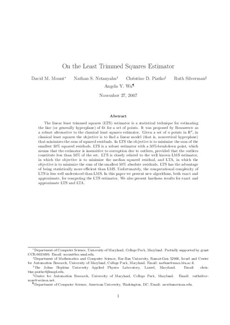 Pdf On The Least Trimmed Squares Estimator