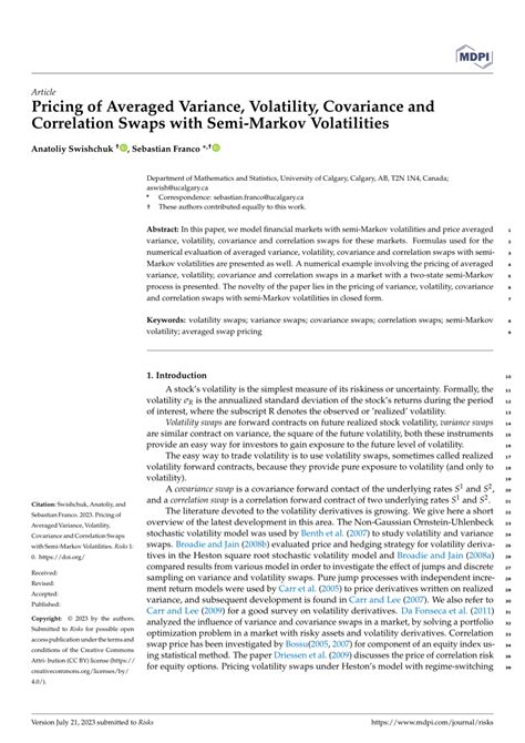 Pdf Pricing Of Averaged Variance Volatility Covariance And Correlation Swaps With Semi
