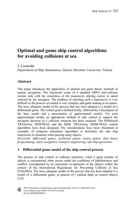 pdf optimal and game ship control algorithms for avoiding collisions