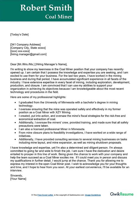 Cover Letter For Mining Jobs