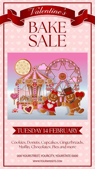 발렌타인 베이크 세일 전단지와 진저 브레드 발렌타인 데이 빵 판매 포스터 진저 브레드 풍경 공휴일에 대한 스톡 벡터 아트 및 기타 이미지 Istock