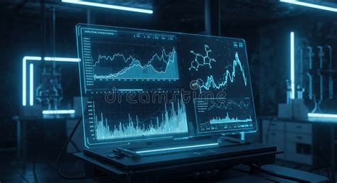 Analyzing Data On Futuristic Display In Dark Lab Environment Stock Illustration Illustration