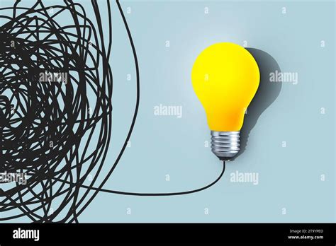 Tangled Line Leads To Yellow Light Bulb Creative Idea Problem Solution Concept Think