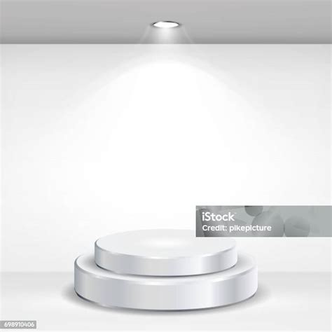라운드 빈 연단 벡터입니다 갤러리 인테리어 빈 벽 및 램프에 현실적인 트리뷴 벡터 일러스트 레이 션 3차원 형태에 대한 스톡 벡터 아트 및 기타 이미지 Istock