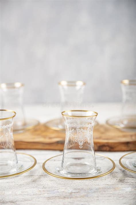 Gold Gilded Tea Glasses Turkish Tea Glass On White Background Stock