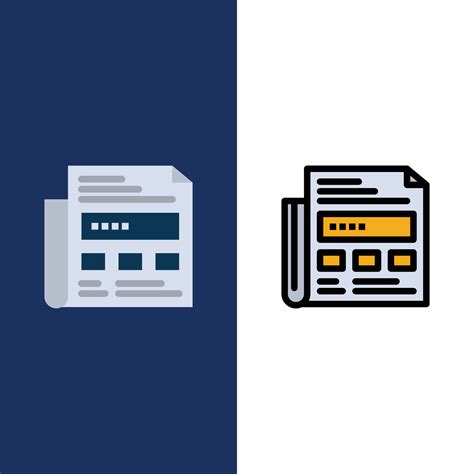 Newspaper Ad Paper Headline Icons Flat And Line Filled Icon Set Vector Blue Background 13329734