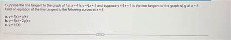 solved suppose the line tangent to the graph of f at x 4 is