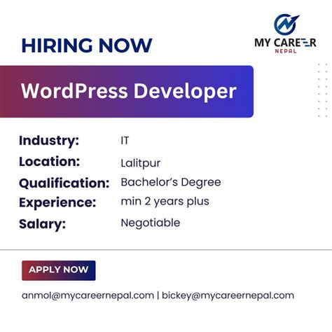 My Career Nepal On Linkedin Vacancyalert Wordpressdeveloper Softwaredeveloperb