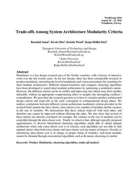Pdf Trade Offs Among System Architecture Modularity Criteria