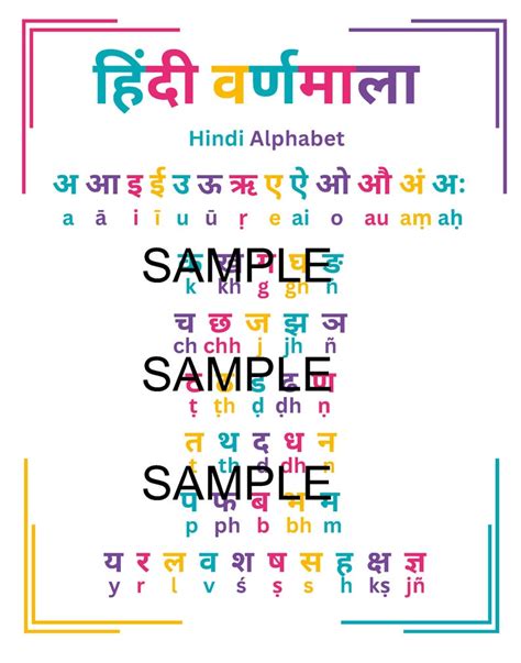Hindi Alphabet Poster Hindi Varnamala Devanagari Etsy