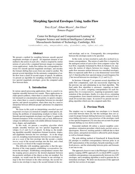 Pdf Morphing Spectral Envelopes Using Audio Flow