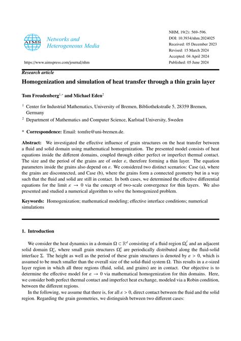 Pdf Homogenization And Simulation Of Heat Transfer Through A Thin