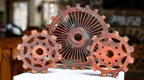 Red Rust Steampunk Gears 3d Printed Industrial Gear Set Rustic