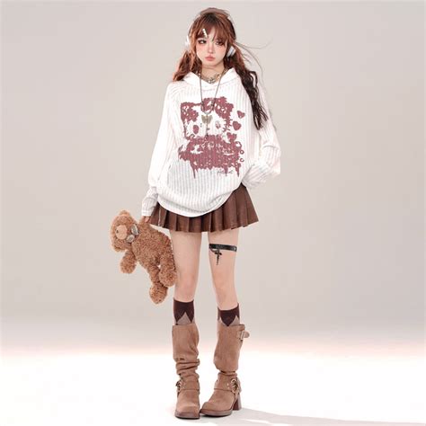 Summer Lazy Style Hello Kitty Graffiti Print Hooded Coat Kawaii